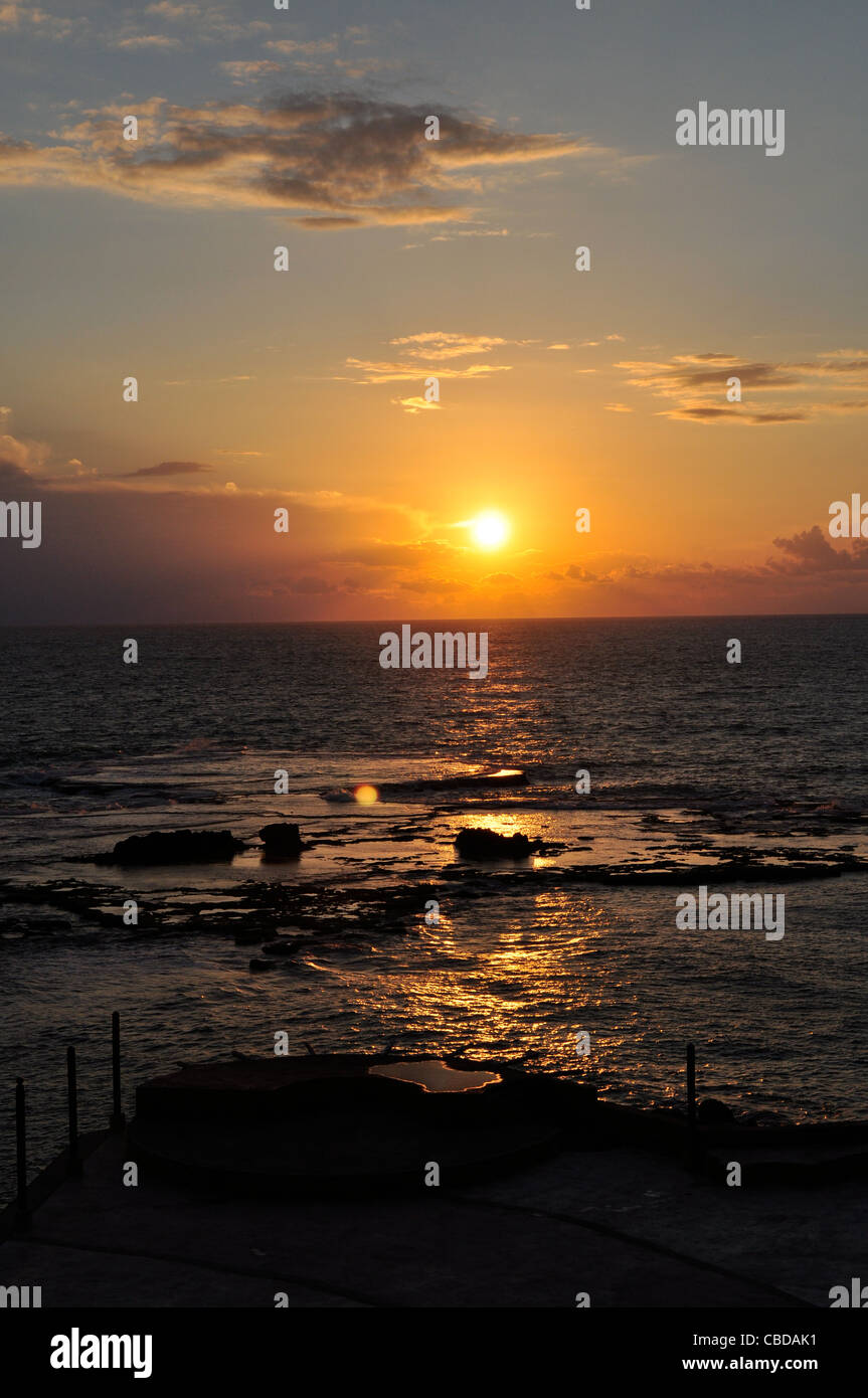 Jbeil aka Byblos harbour at sunset, Mediterranean sea, Lebanon Stock ...