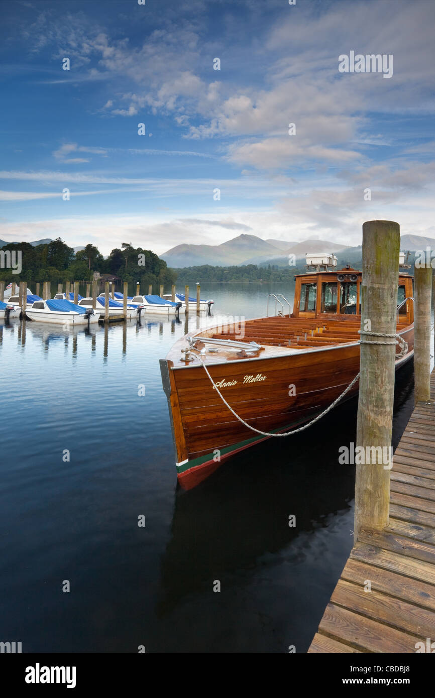 Keswick Launch, and pleasure boats moored at Keswick on Lake Derwent ...