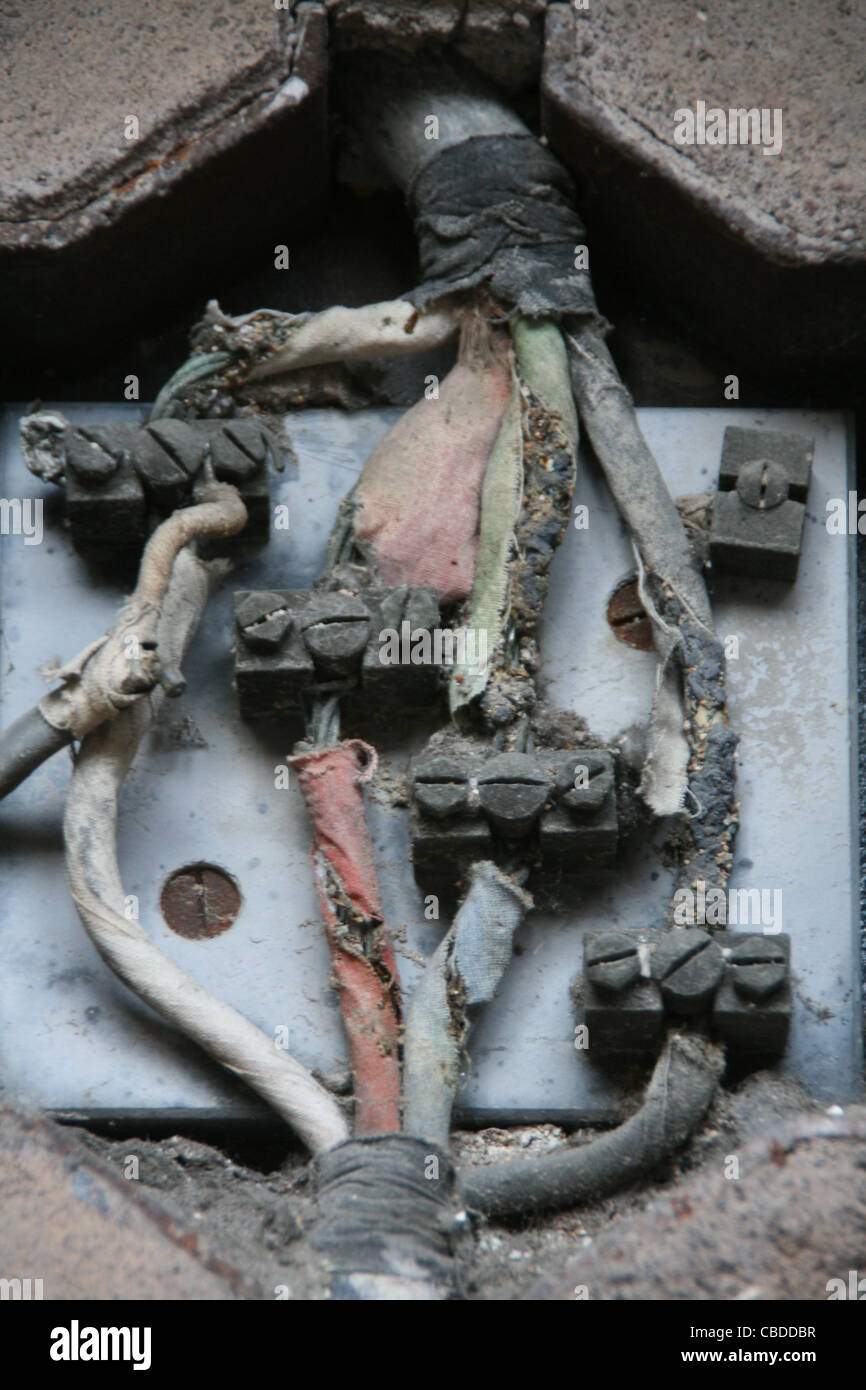 old electricity wires in a circuit junction box Stock Photo - Alamy