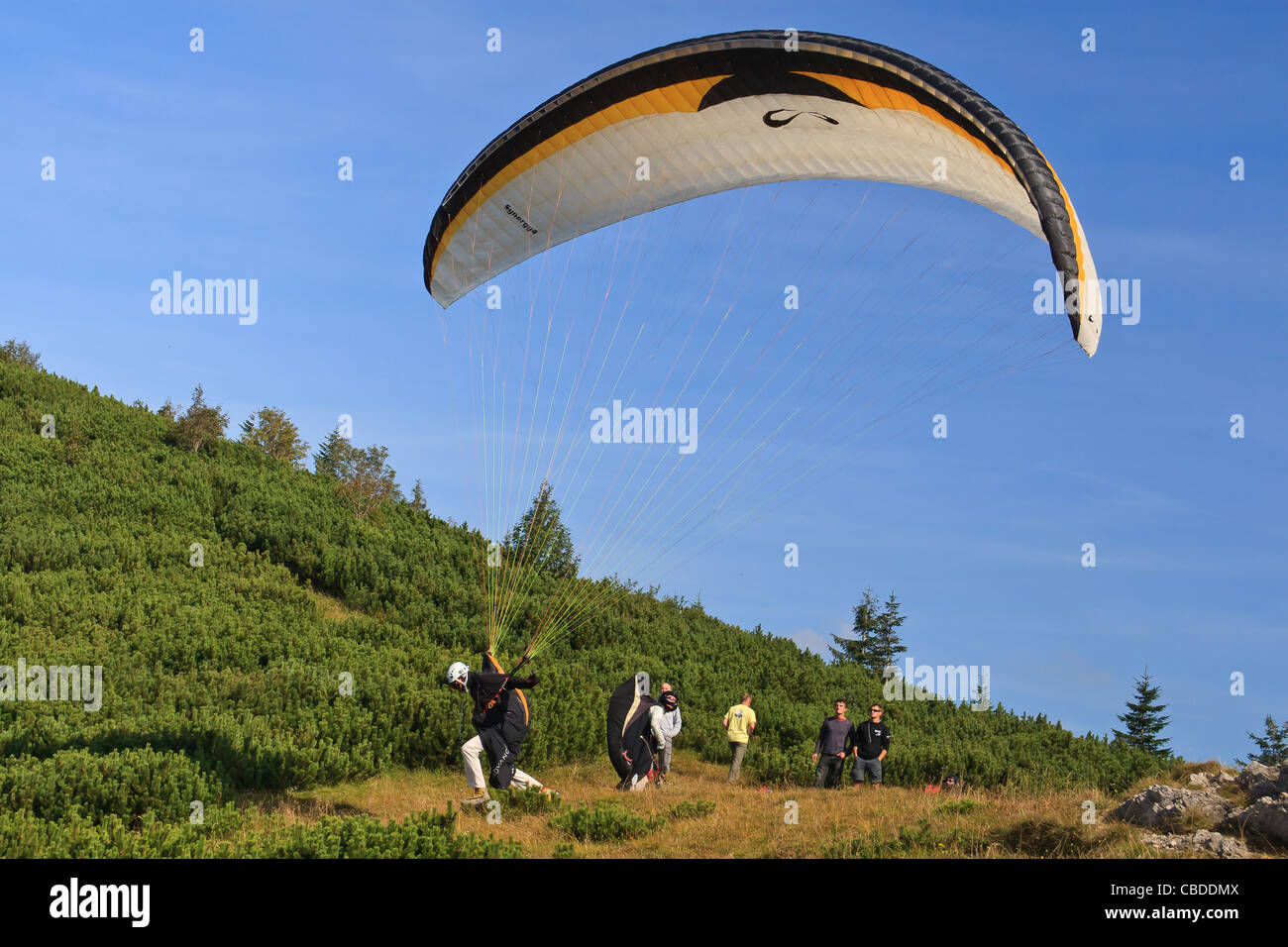 Paraglider take-off in Tatra mountains, Poland Stock Photo - Alamy