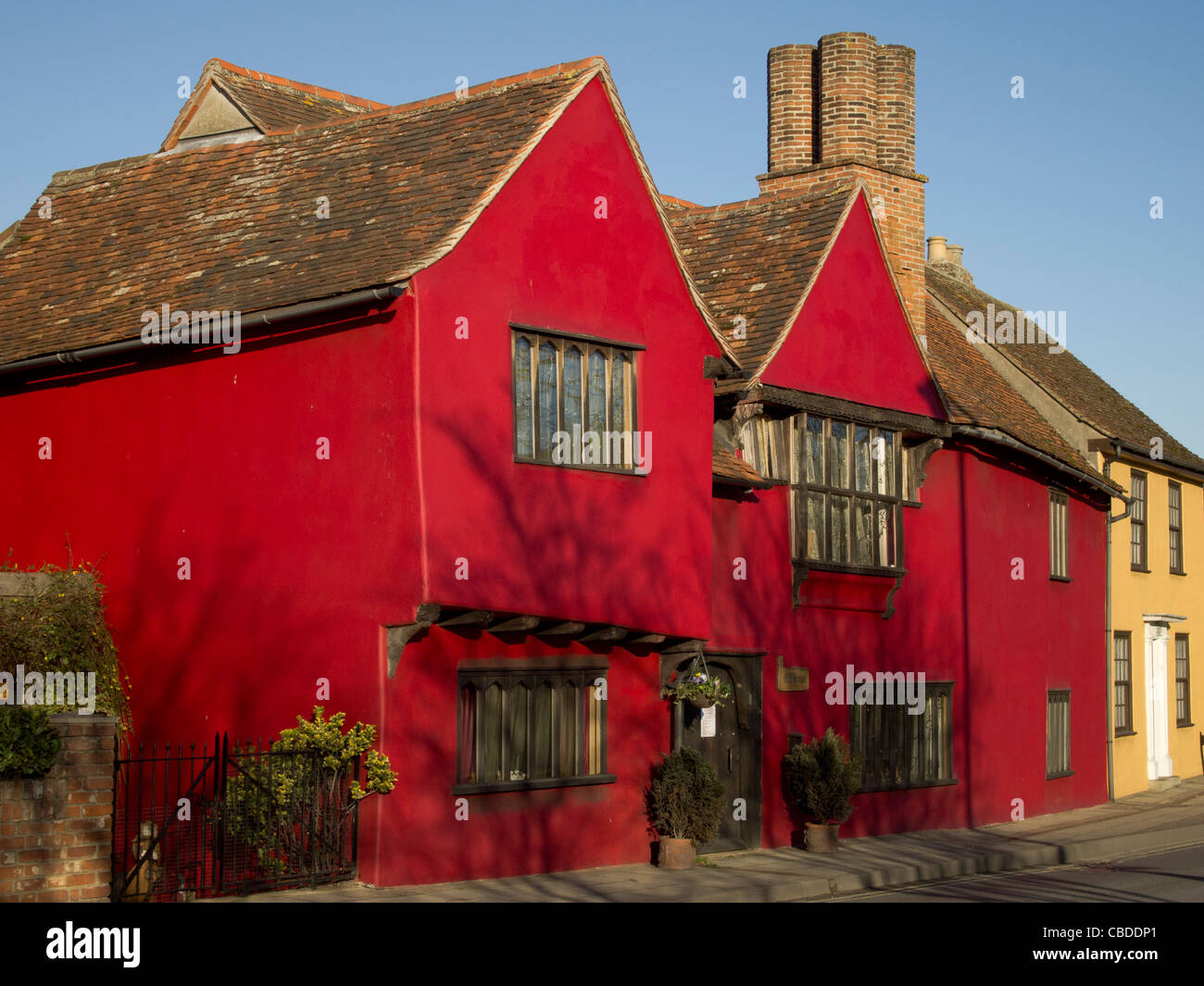 Mill House, a large red-painted medieval house in Sudbury, Suffolk ...