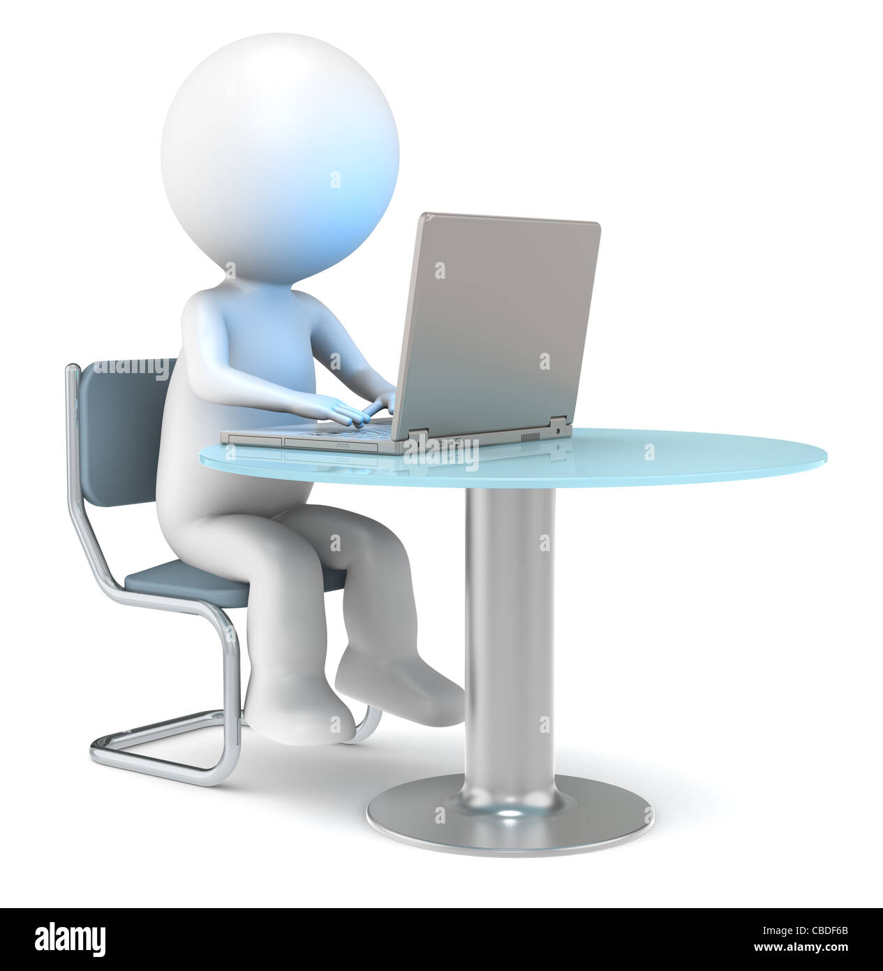 3D little human characters X1 working using a laptop computer. Business ...