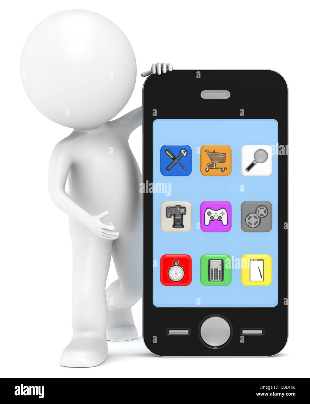 3D little human character with a Smart Phone. 3D Icons. People series ...