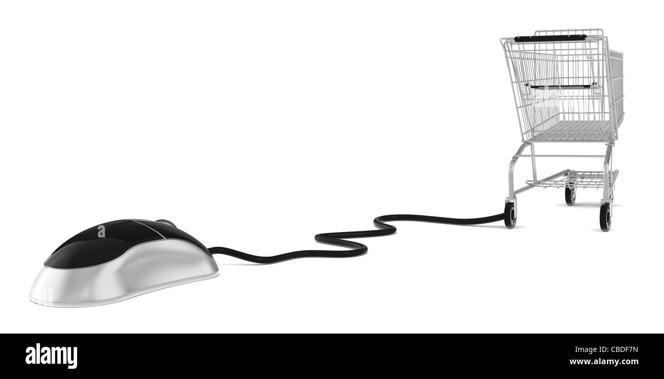 Online shopping trolley with mouse Black and White Stock Photos ...