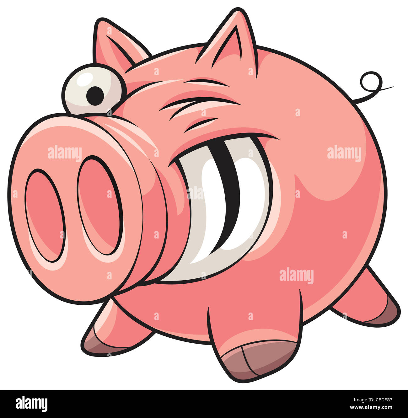 Illustration of a happy fat pink pig with a big smile showing teeth ...