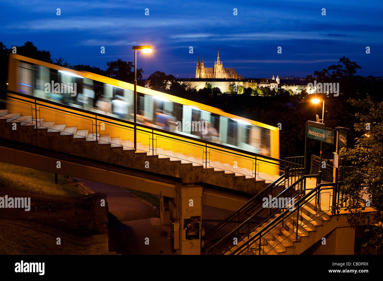 Nebozizek station with the Petrin furnicular, famous Prague's tourist ...