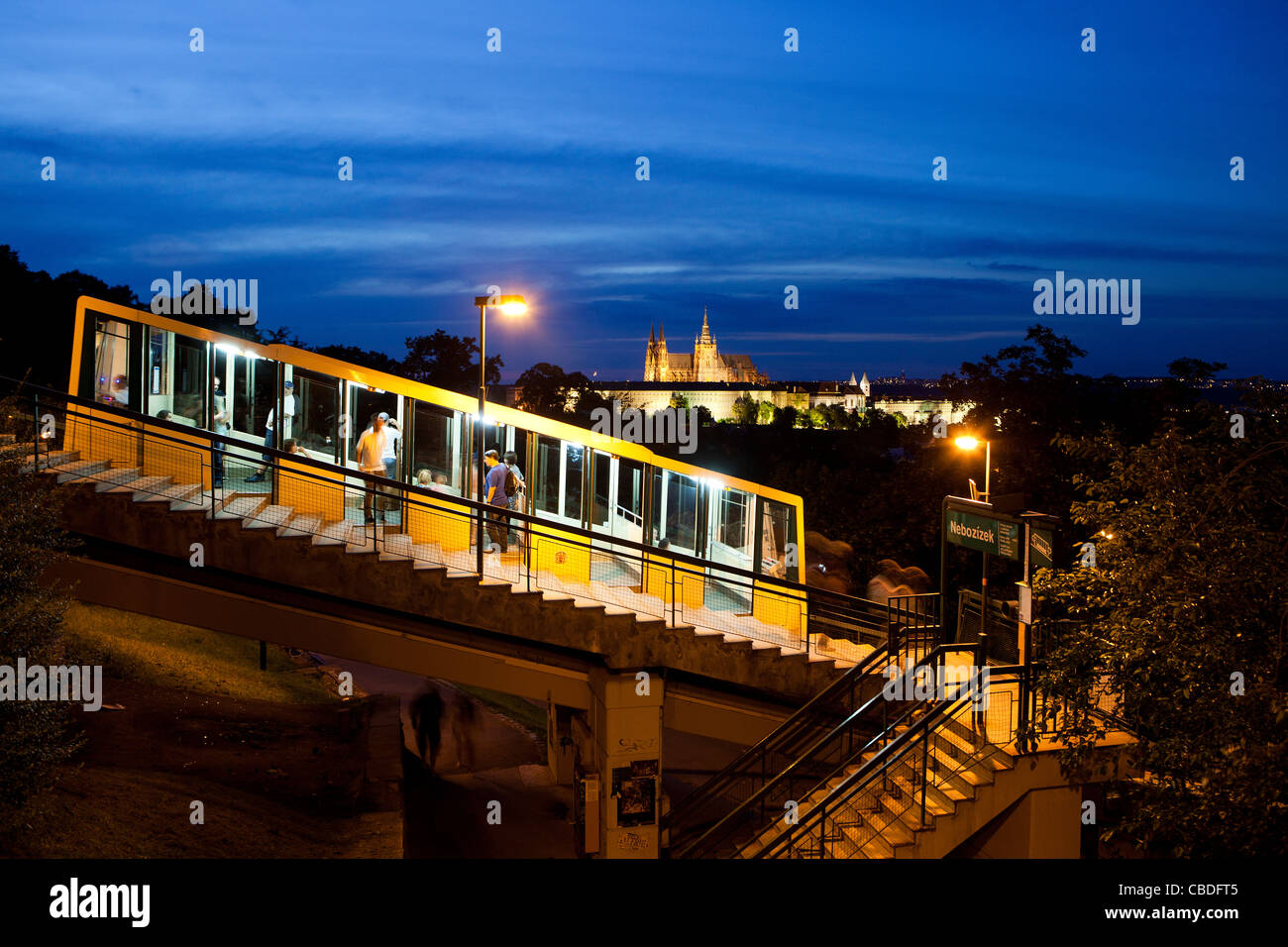 Nebozizek station with the Petrin furnicular, famous Prague's tourist ...