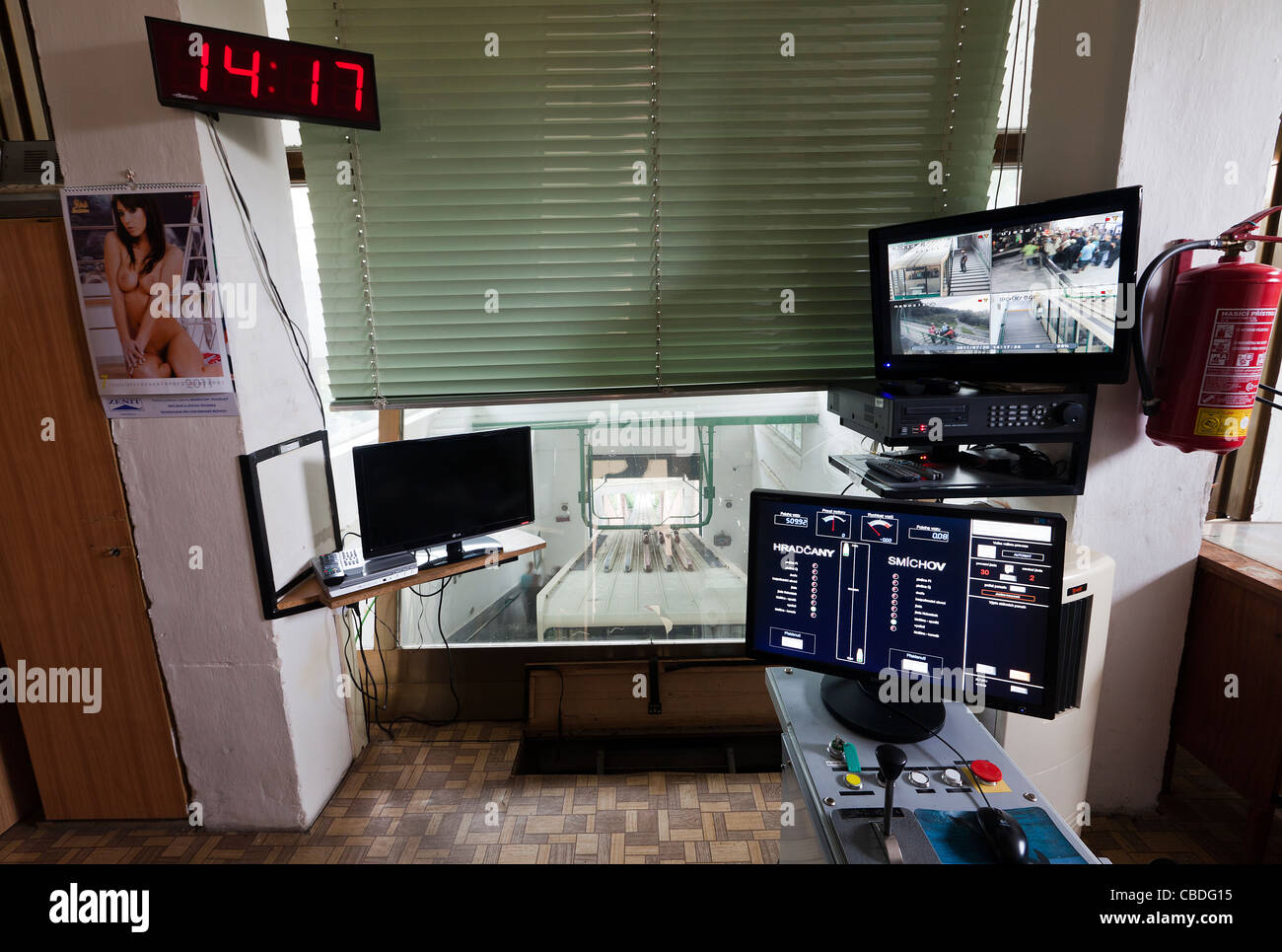 The control room of the Petrin funicular, famous Prague's tourist ...