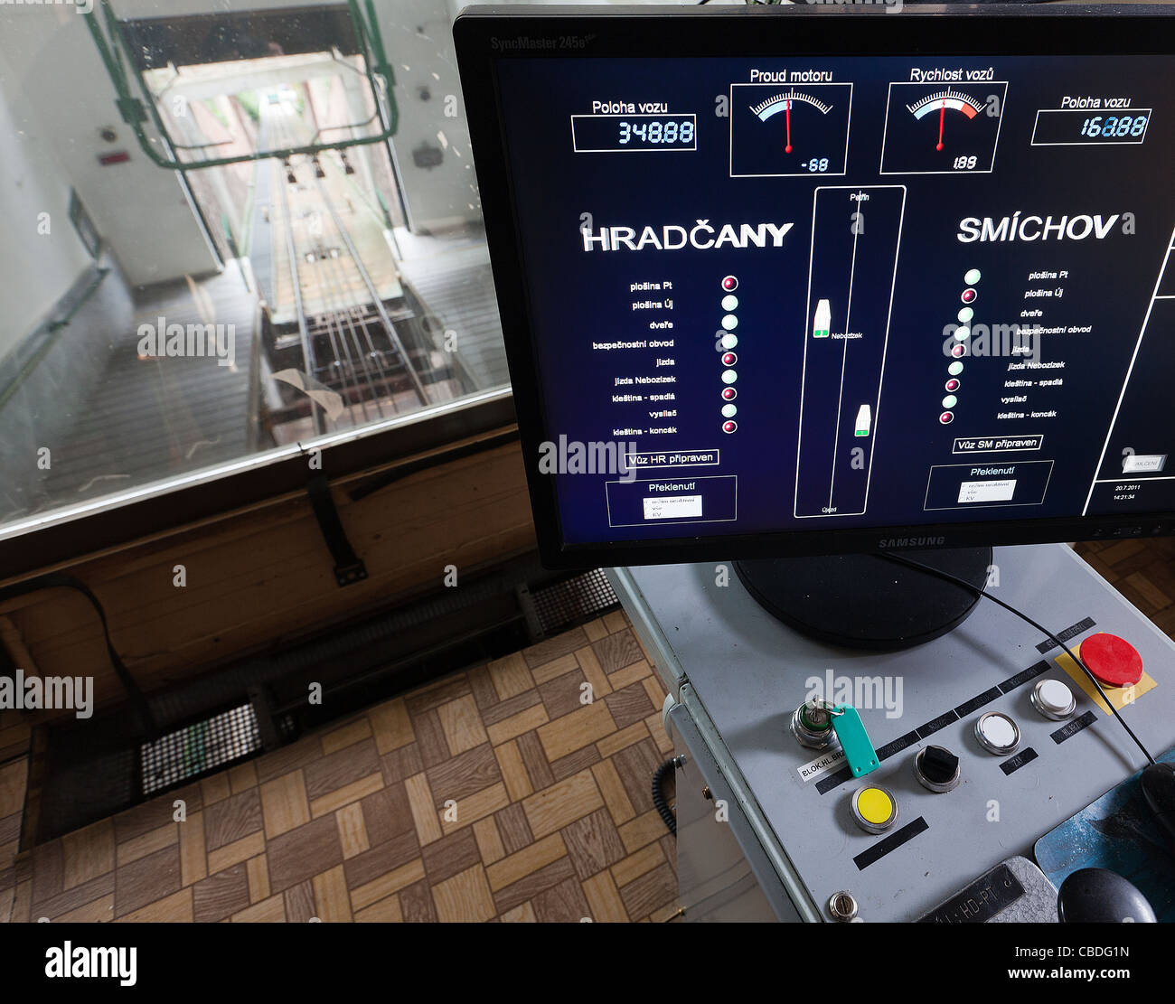 The control room of the Petrin funicular, famous Prague's tourist ...