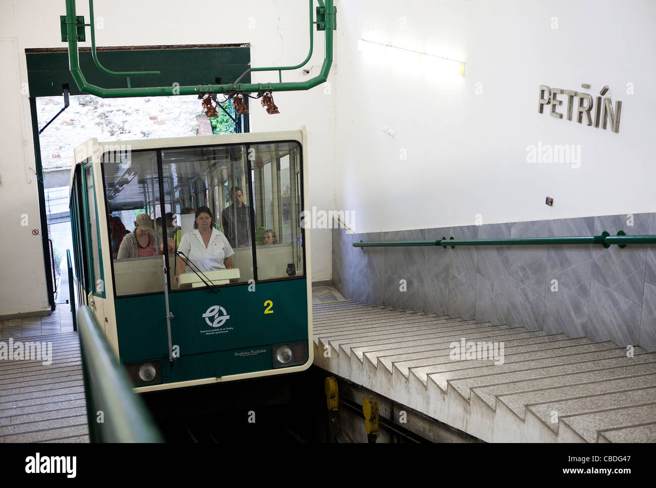 The Petrin funicular, famous Prague's tourist attraction, Czech ...