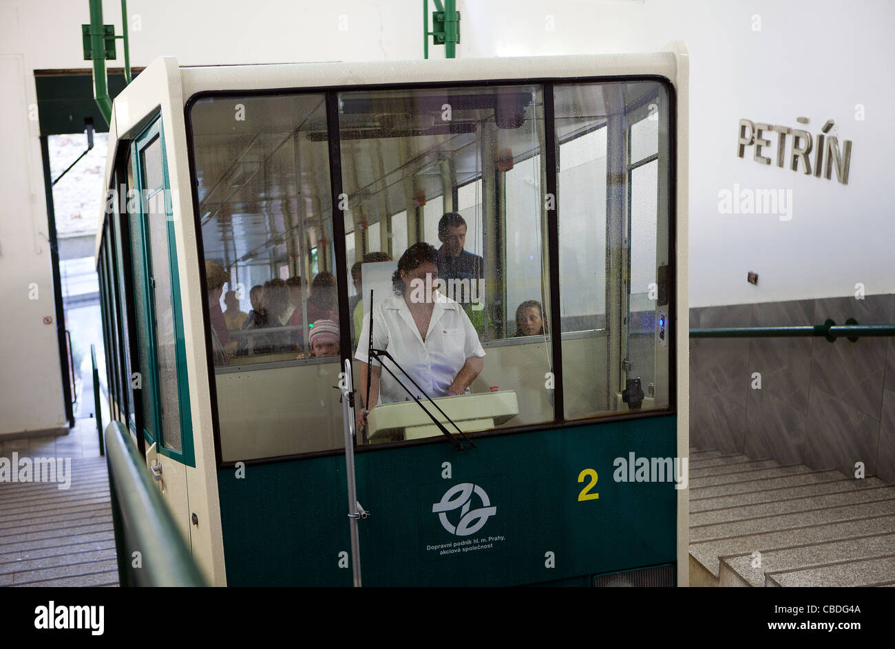 The Petrin funicular, famous Prague's tourist attraction, Czech ...