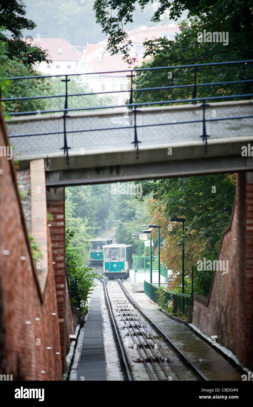 The Petrin funicular, famous Prague's tourist attraction, Czech ...