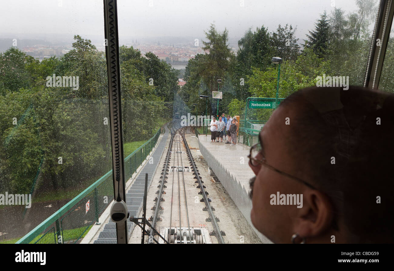 The Petrin funicular, famous Prague's tourist attraction, Czech ...