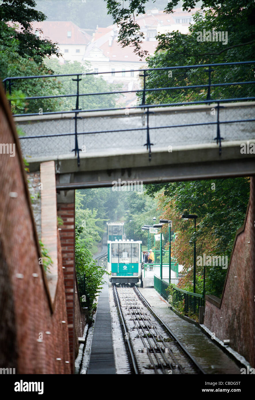The Petrin funicular, famous Prague's tourist attraction, Czech ...