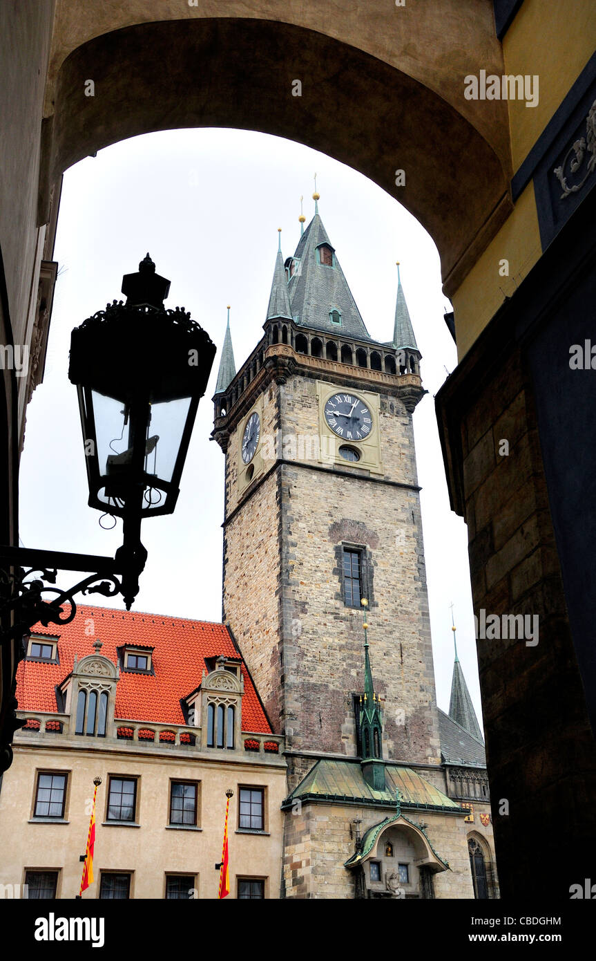 Prague, Czech Republic. Old Town Hall (Staromestske radnice) seen under ...