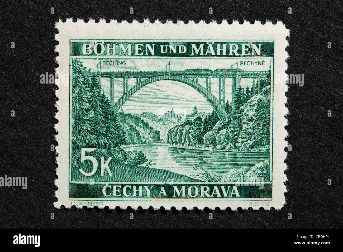post, postage stamp, Bechyne, Beching, Protectorate of Bohemia and ...