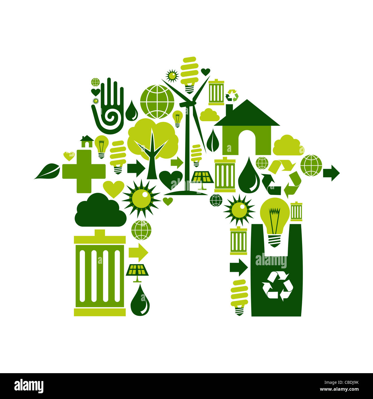 House silhouette made with environmental icons collection Stock Photo ...