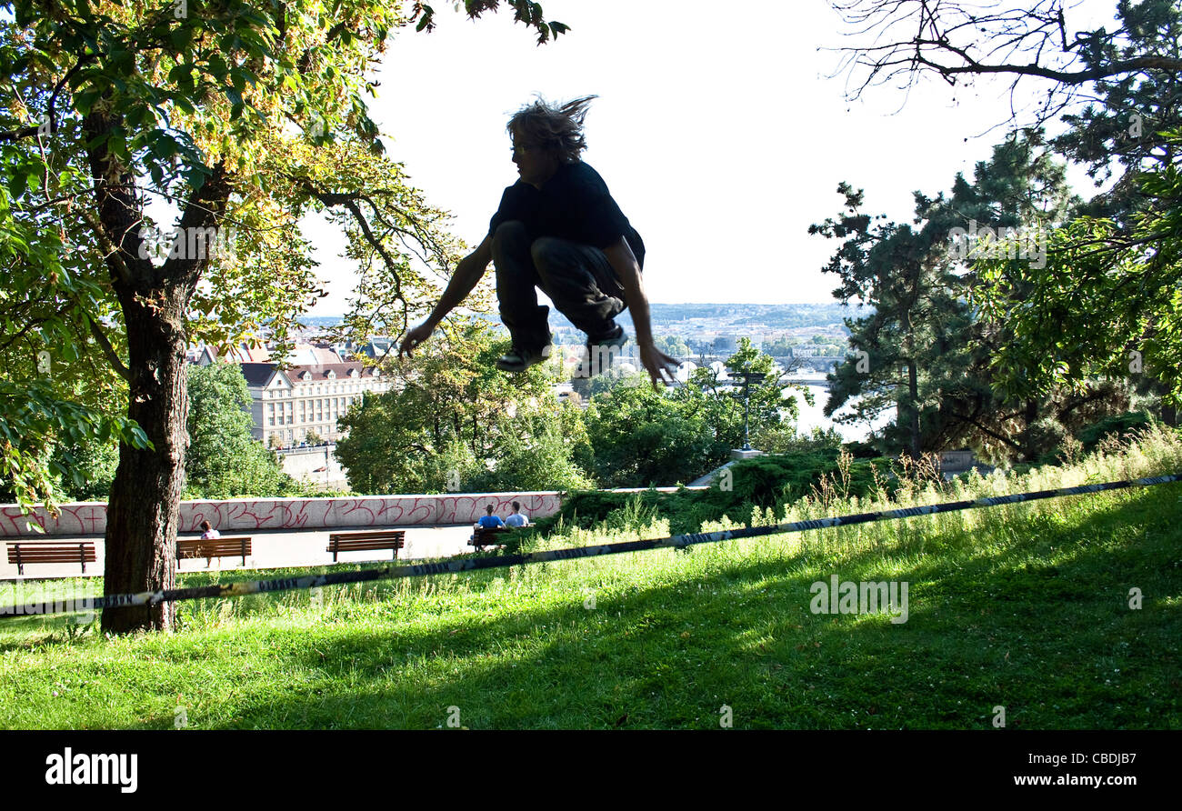 Slackline or slacklining is new sport discipline in balance which ...