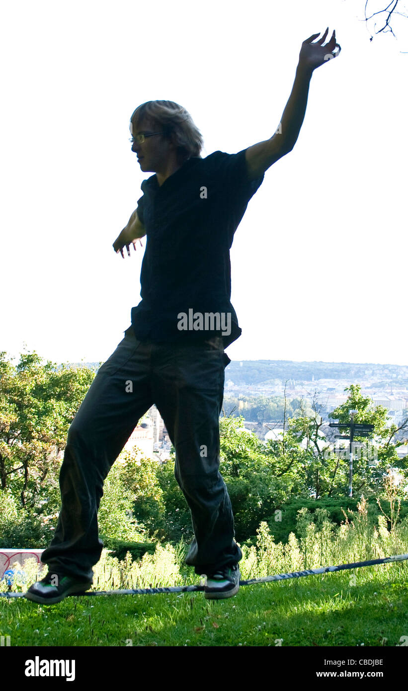 Slackline or slacklining is new sport discipline in balance which ...