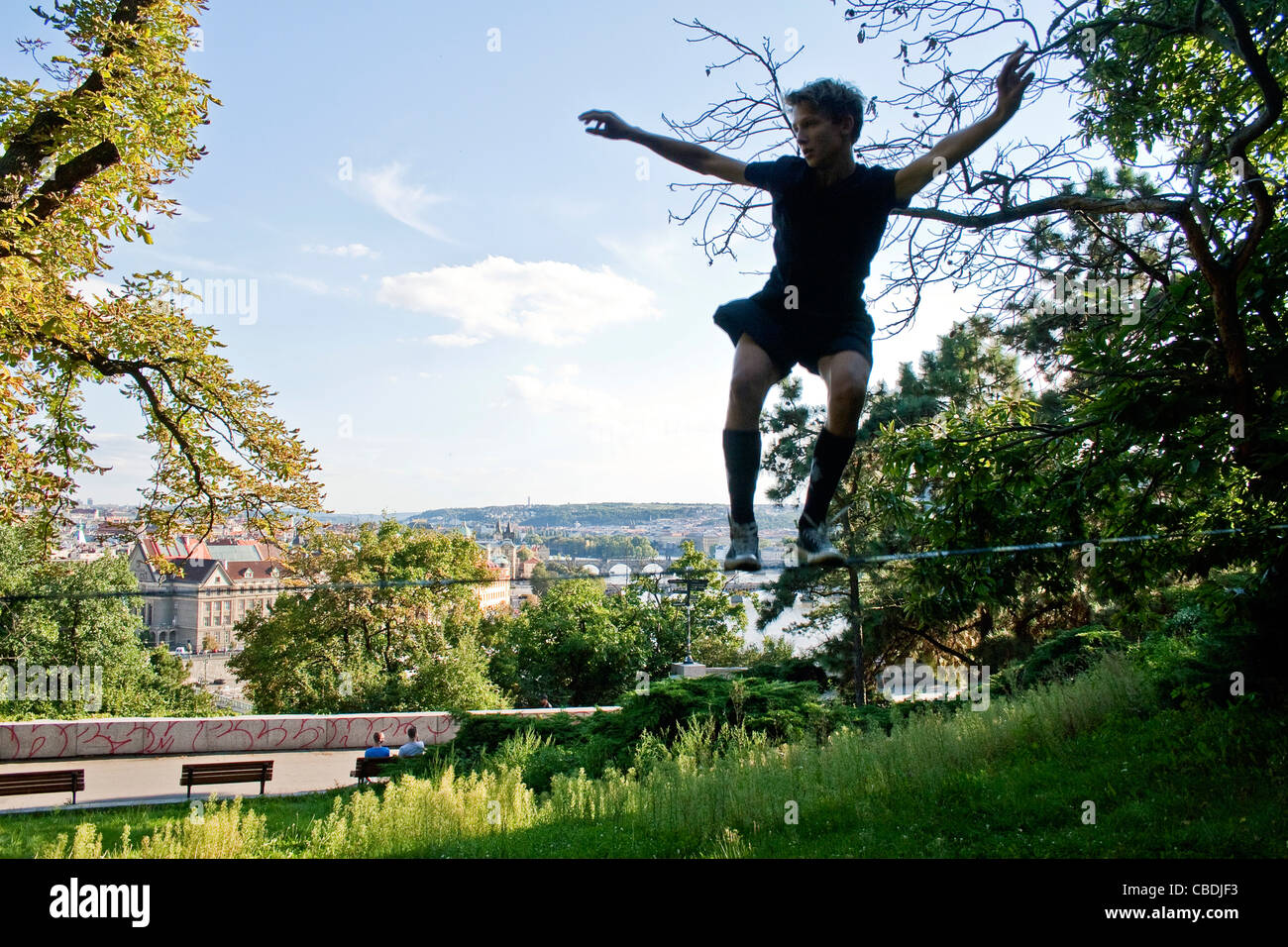Slackline or slacklining is new sport discipline in balance which ...