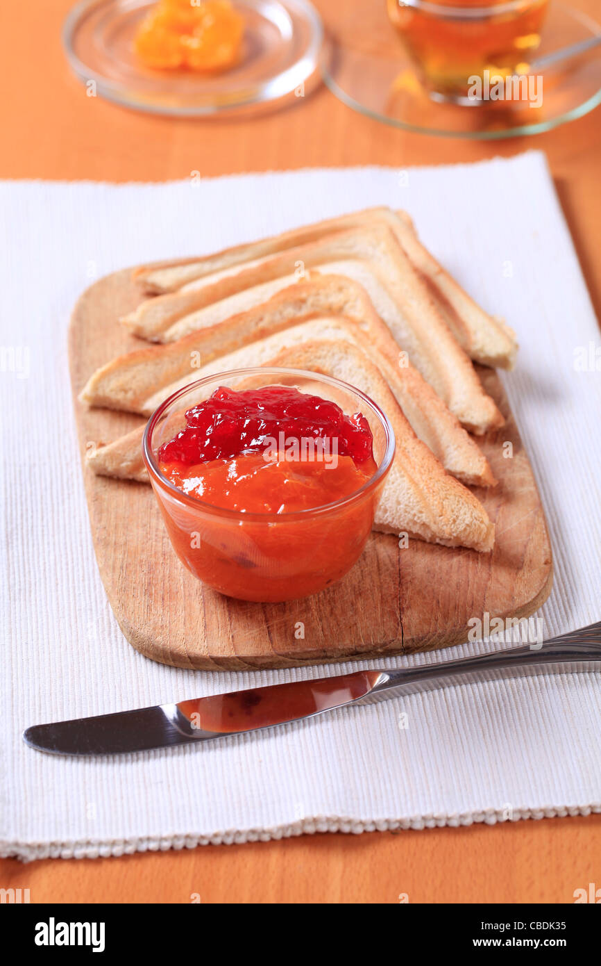 Breakfast - Toasted bread and fruit preserves Stock Photo - Alamy