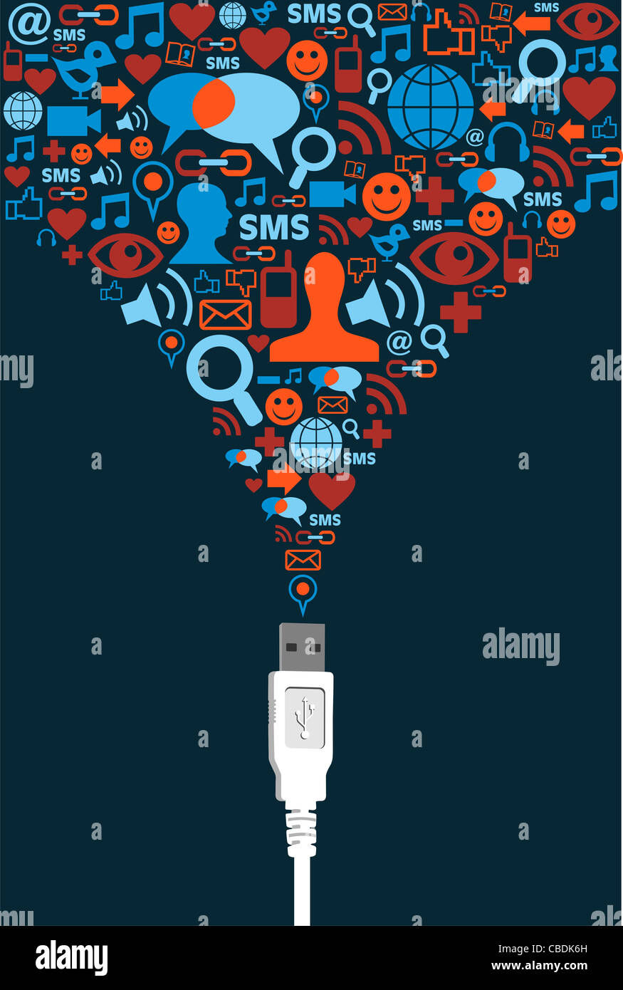 Social media icons set splash from USB wire. Vector file available ...