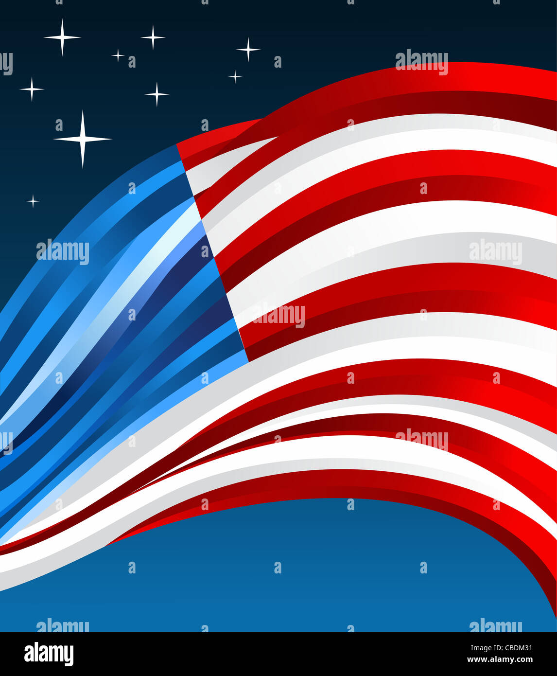 US flag illustration fluttering on blue background. Vector file ...