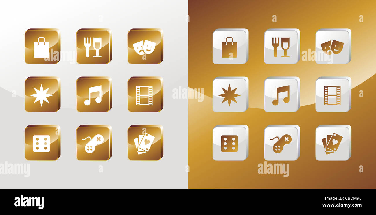 Entertainment icons glossy set over light and dark background. Vector ...