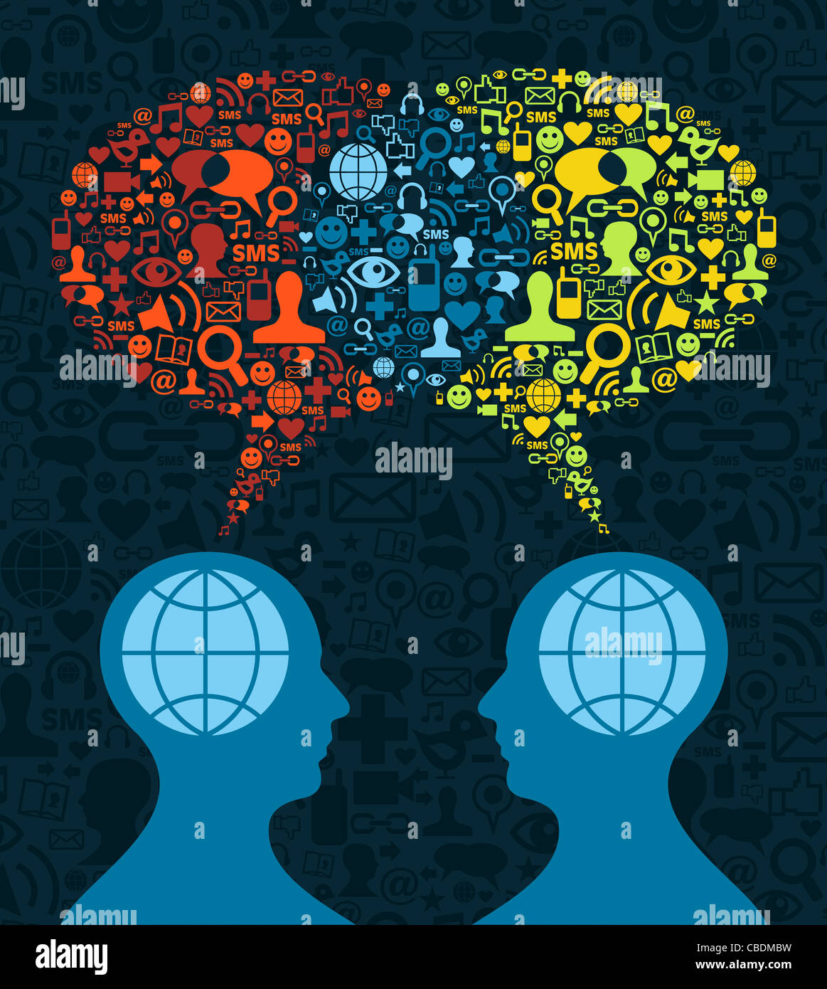 Two human figures face to face in conceptual social media communication ...