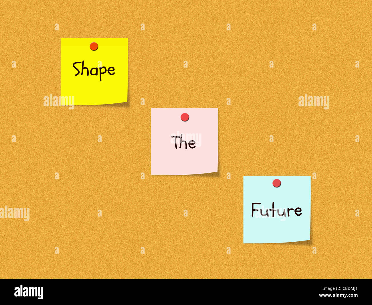 Shape the Future written on colorful sticky notes on a cork bulletin ...