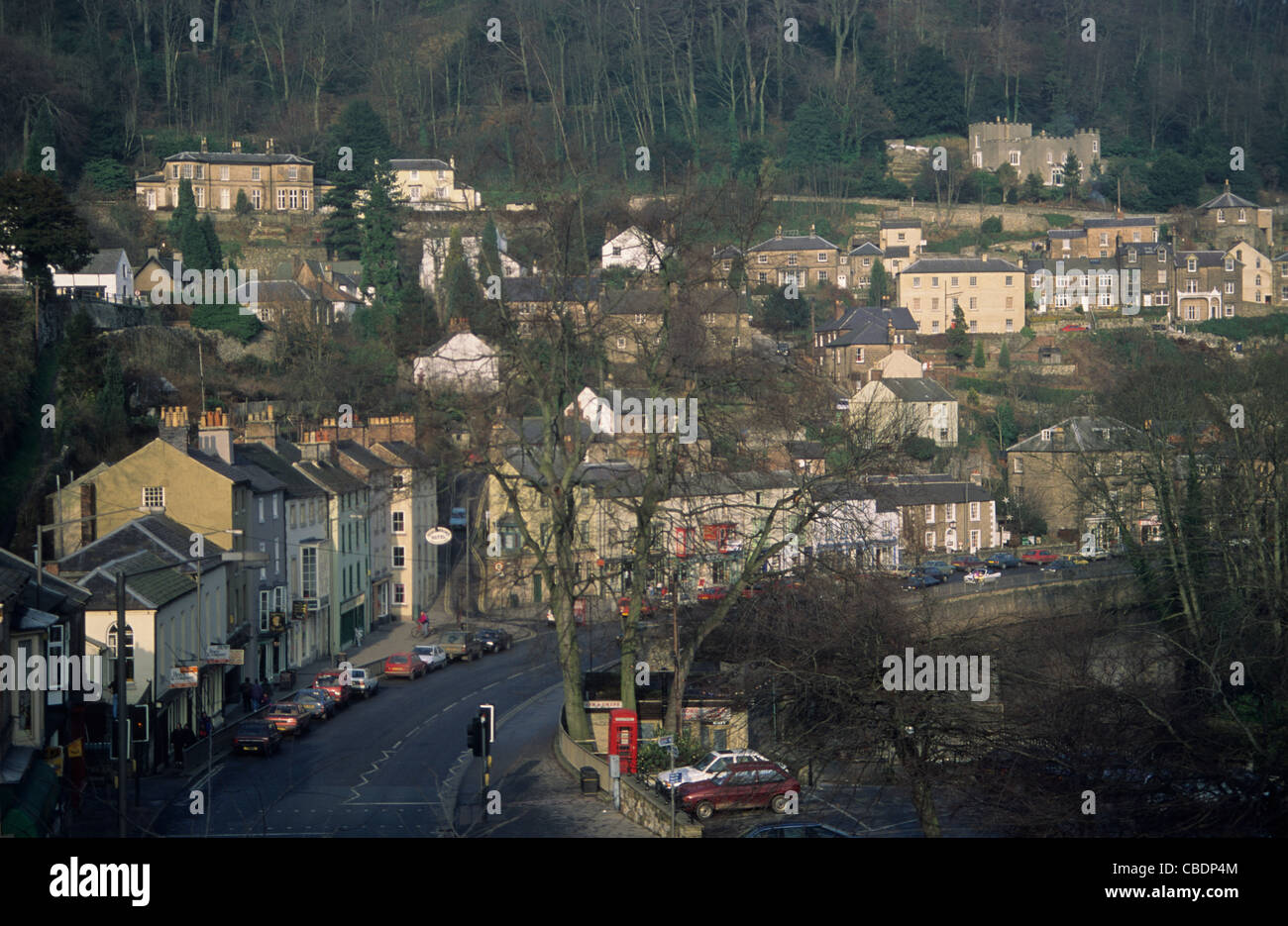 UK, England, Derbyshire, Matlock bath, elevated view of village Stock ...