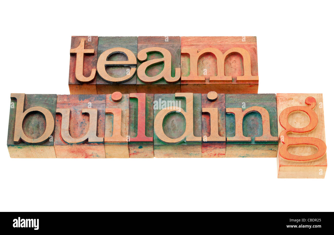 team building - isolated words in vintage wood letterpress printing ...