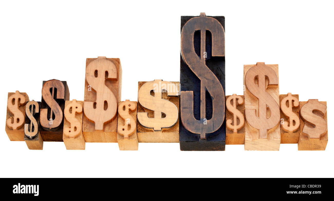 financial concept - a row of dollar signs - isolated vintage wood ...