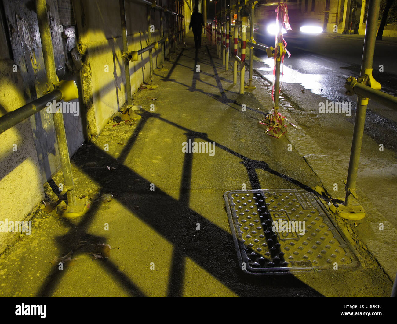 scaffolding on building at night in rome italy Stock Photo - Alamy