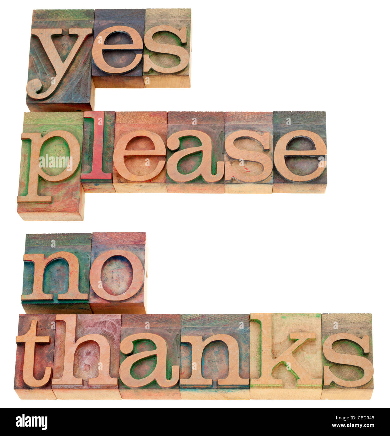 yes please, no thanks - two isolated phrases in vintage wood ...