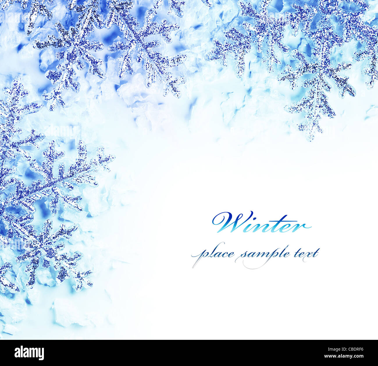 Snowflake decorative border, beautiful blue cold frozen snow background ...