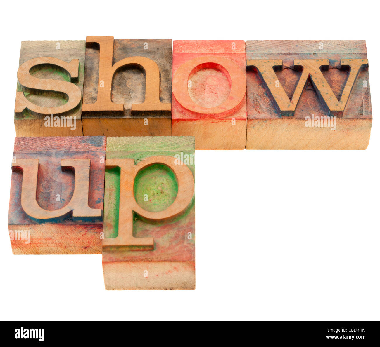 show up - motivation concept - isolated text in vintage wood ...