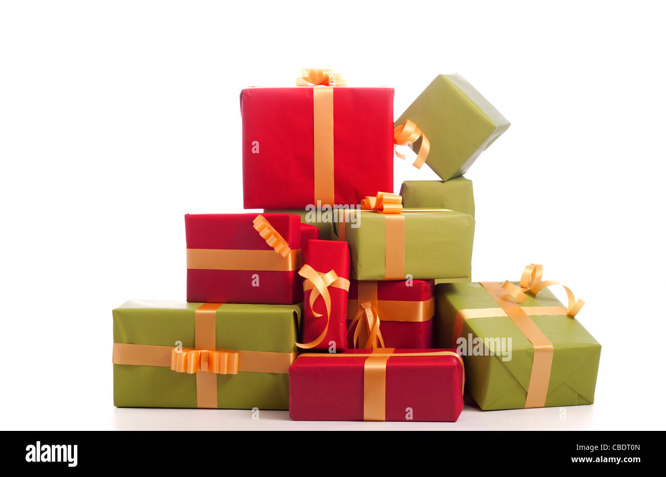 tower of presents. On white background Stock Photo - Alamy