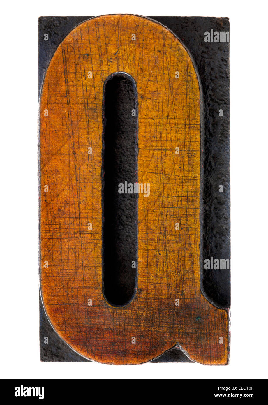 letter Q - vintage wood letterpress printing block, scratched, stained ...