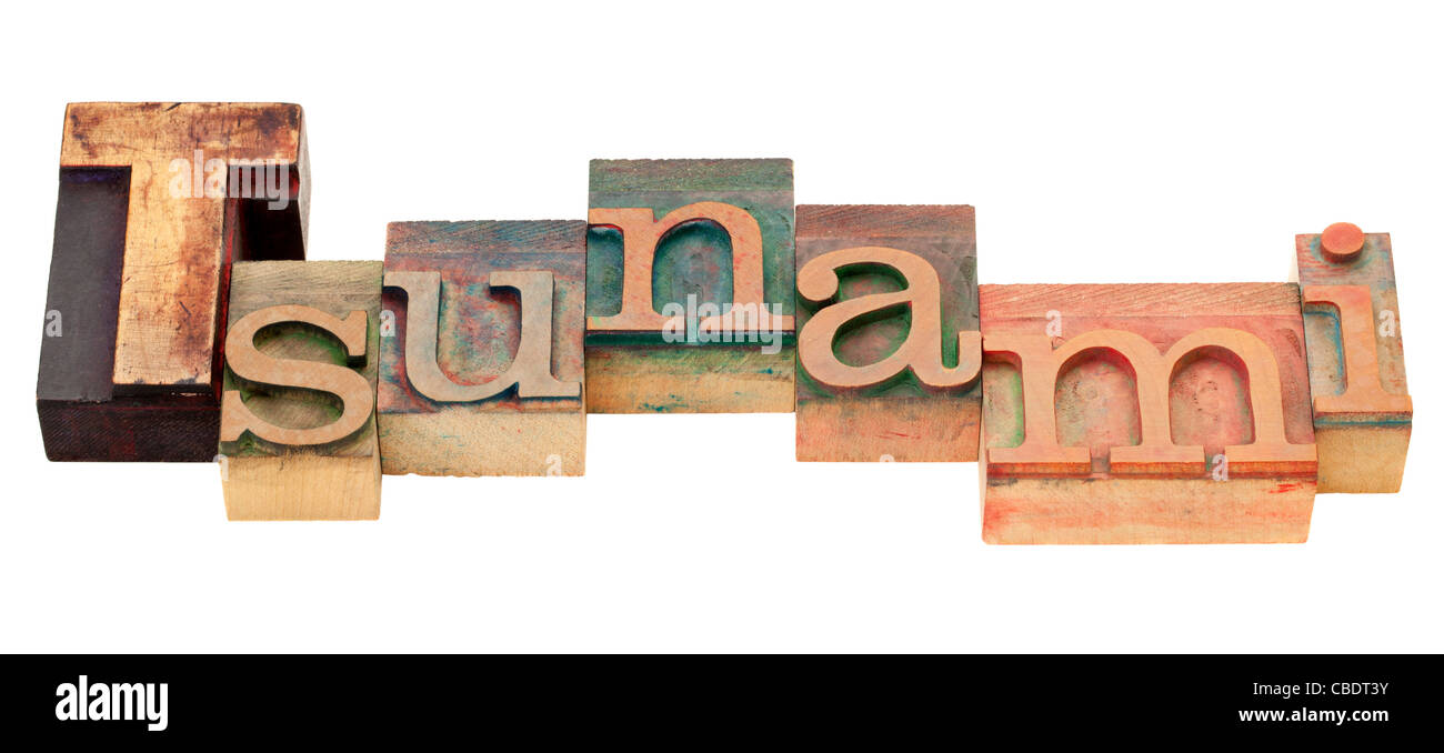 tsunami - isolated word in vintage wood letterpress printing blocks ...