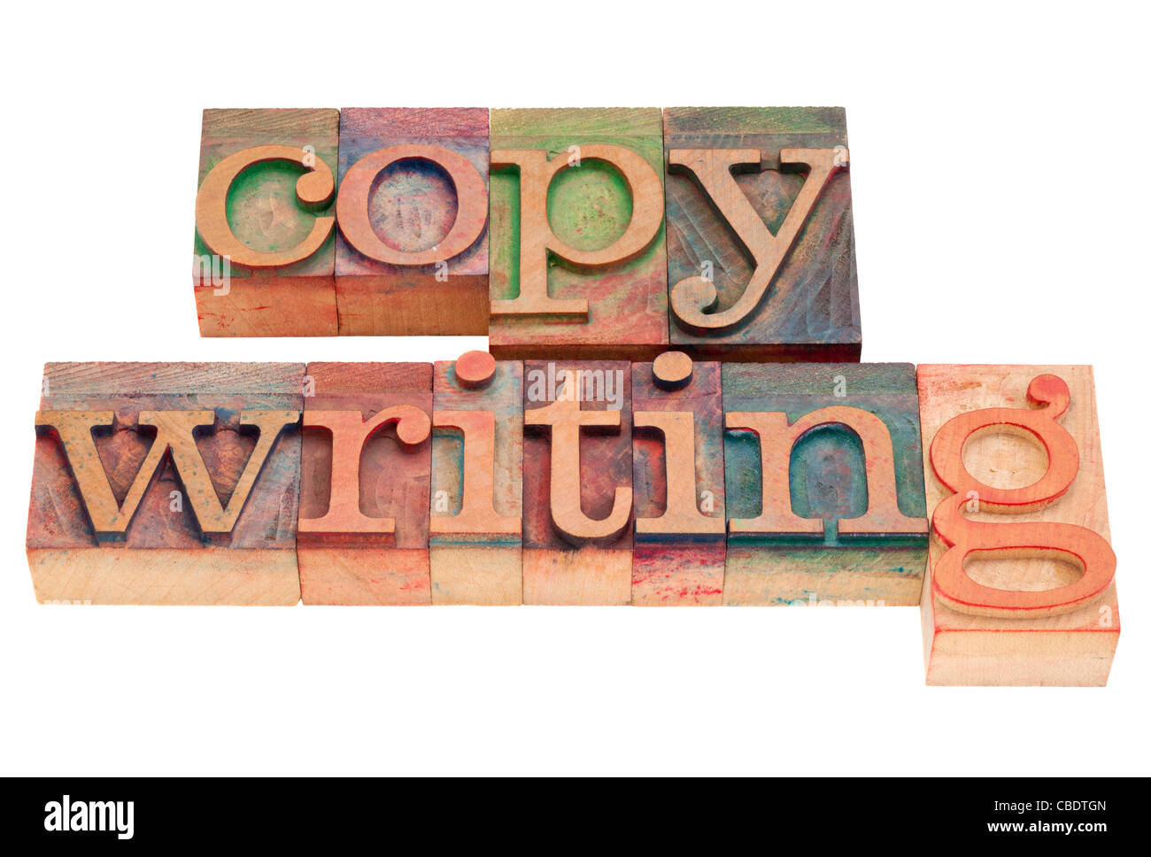 copywriting word in vintage wood letterpress printing blocks, isolated ...