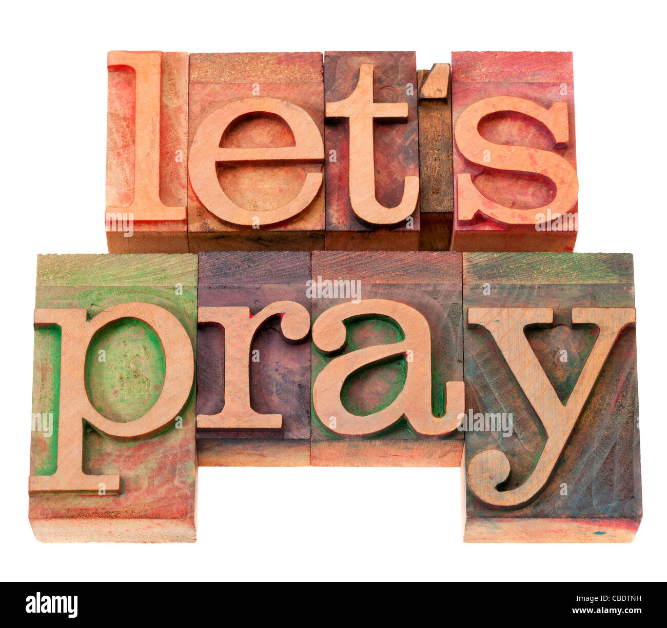spiritual concept - let us pray phrase in vintage wood letterpress type ...