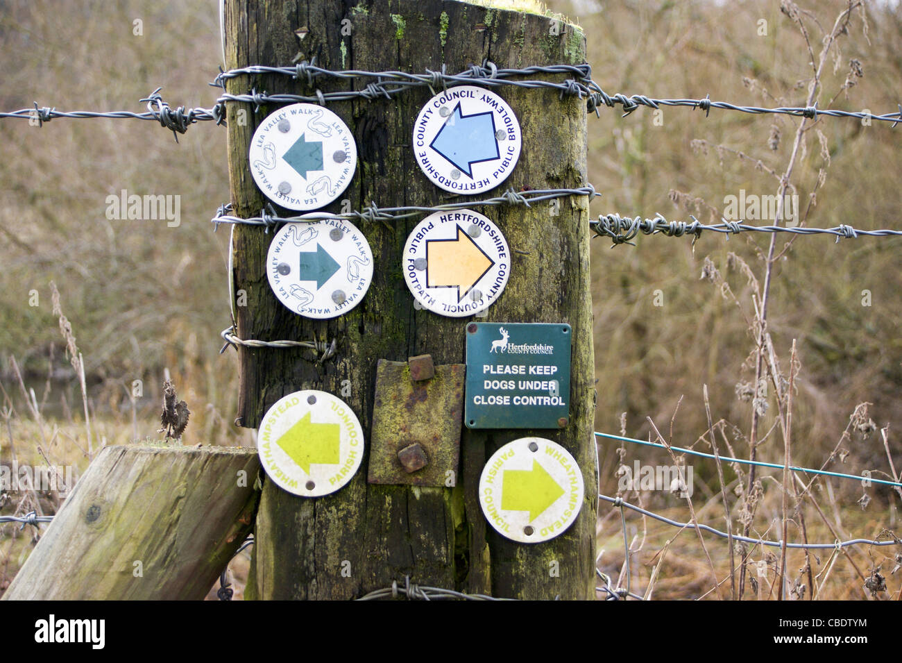 Footpath direction marker signs for the Lea Valley Walk and ...