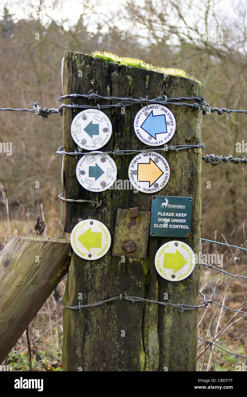 Footpath direction marker signs for the Lea Valley Walk and ...