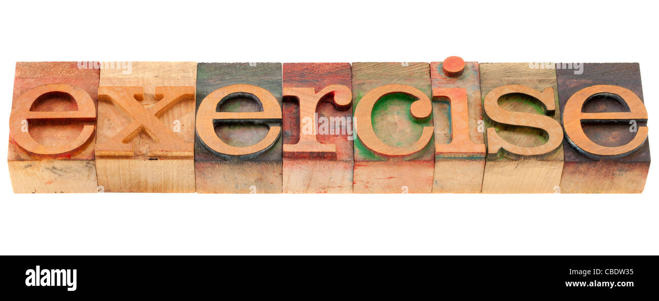 exercise word in vintage wood letterpress printing blocks, isolated on ...