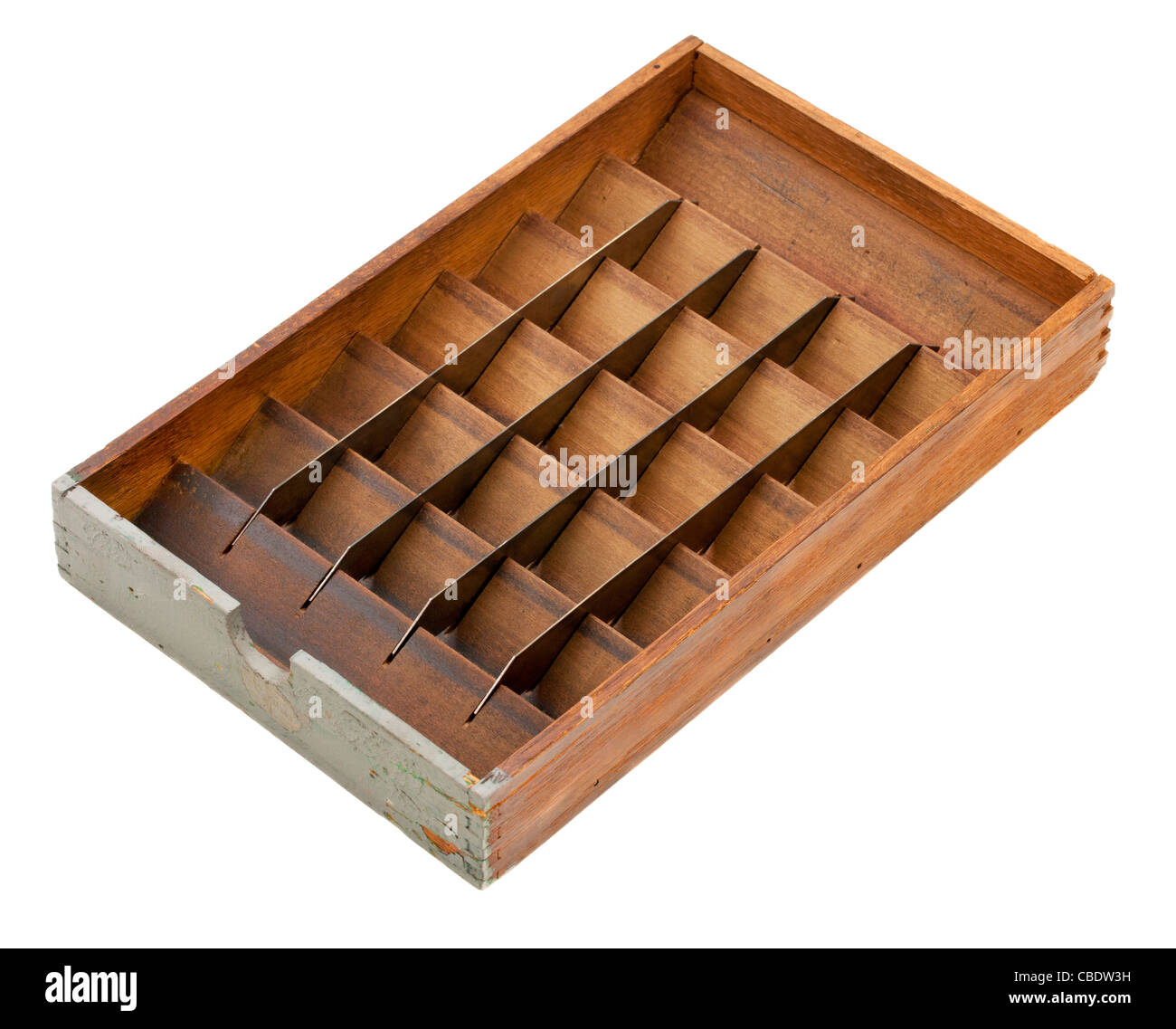 vintage letterpress matrix sort box, wood with metal dividers and bins ...