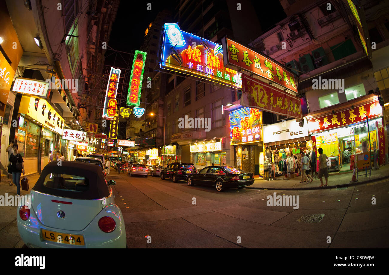 Neon Lights, Mong Kok Street Scene, Kowloon at Night Stock Photo - Alamy
