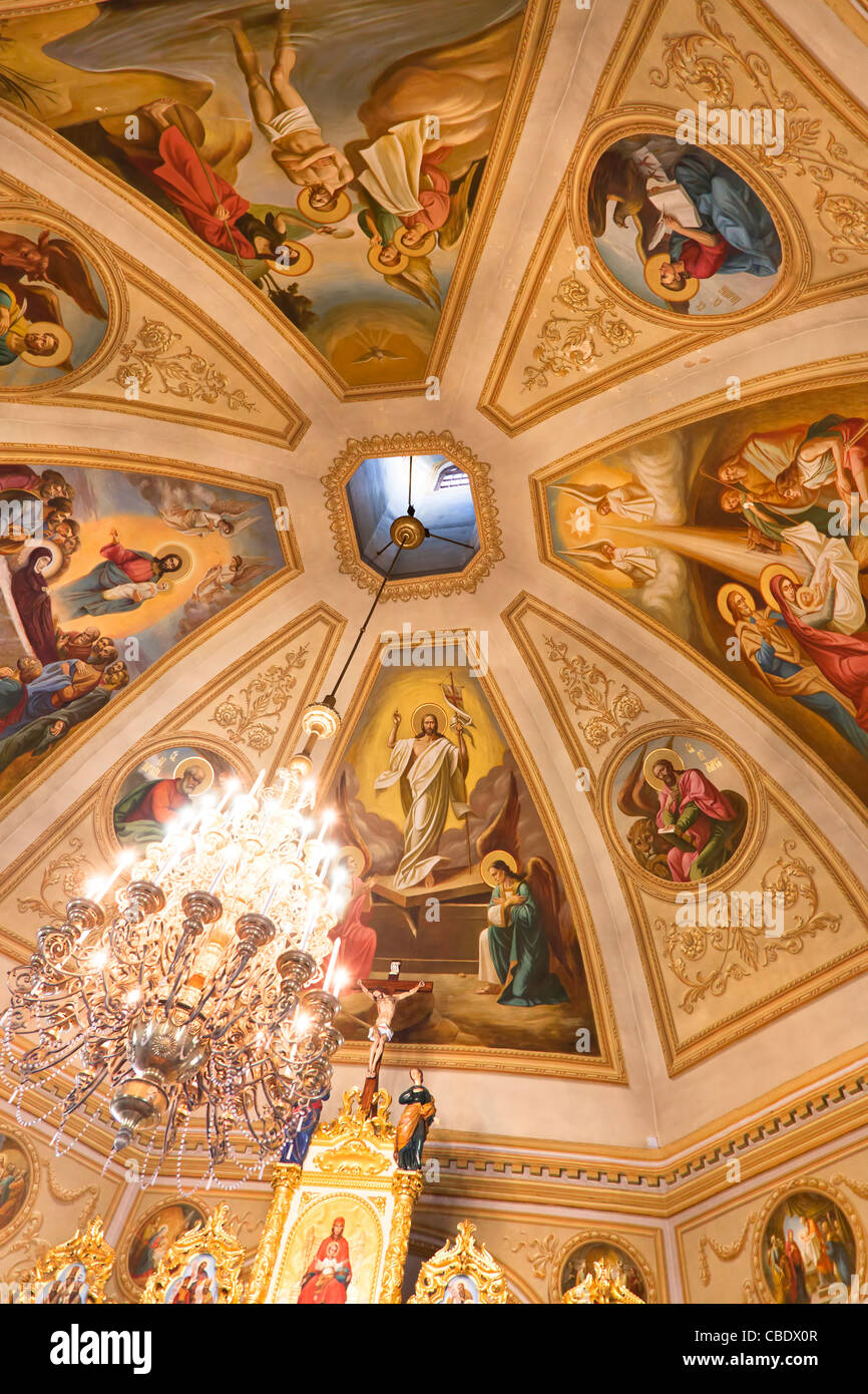Beautiful painted ceiling on the inside of the dome of a Russian ...