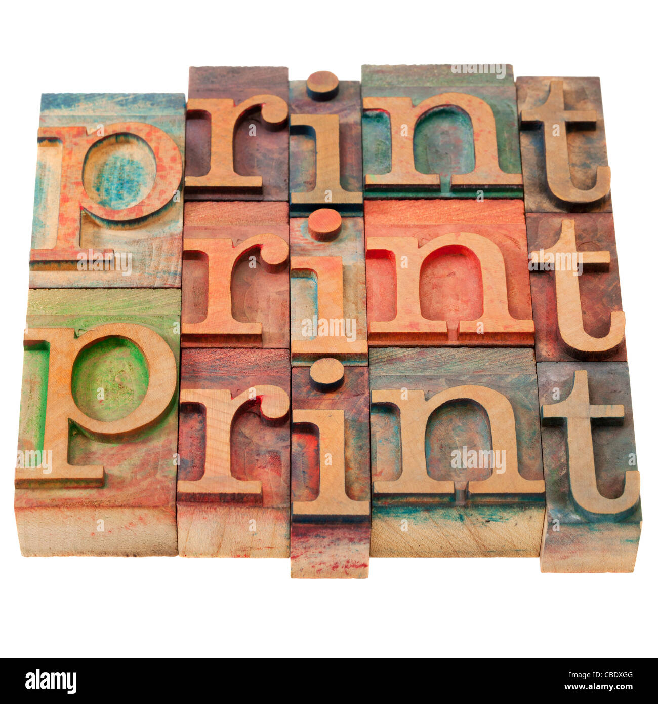 print word abstract in vintage wooden letterpress printing blocks ...