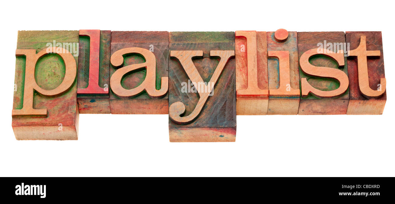 playlist word in vintage wooden letterpress printing blocks, stained by ...